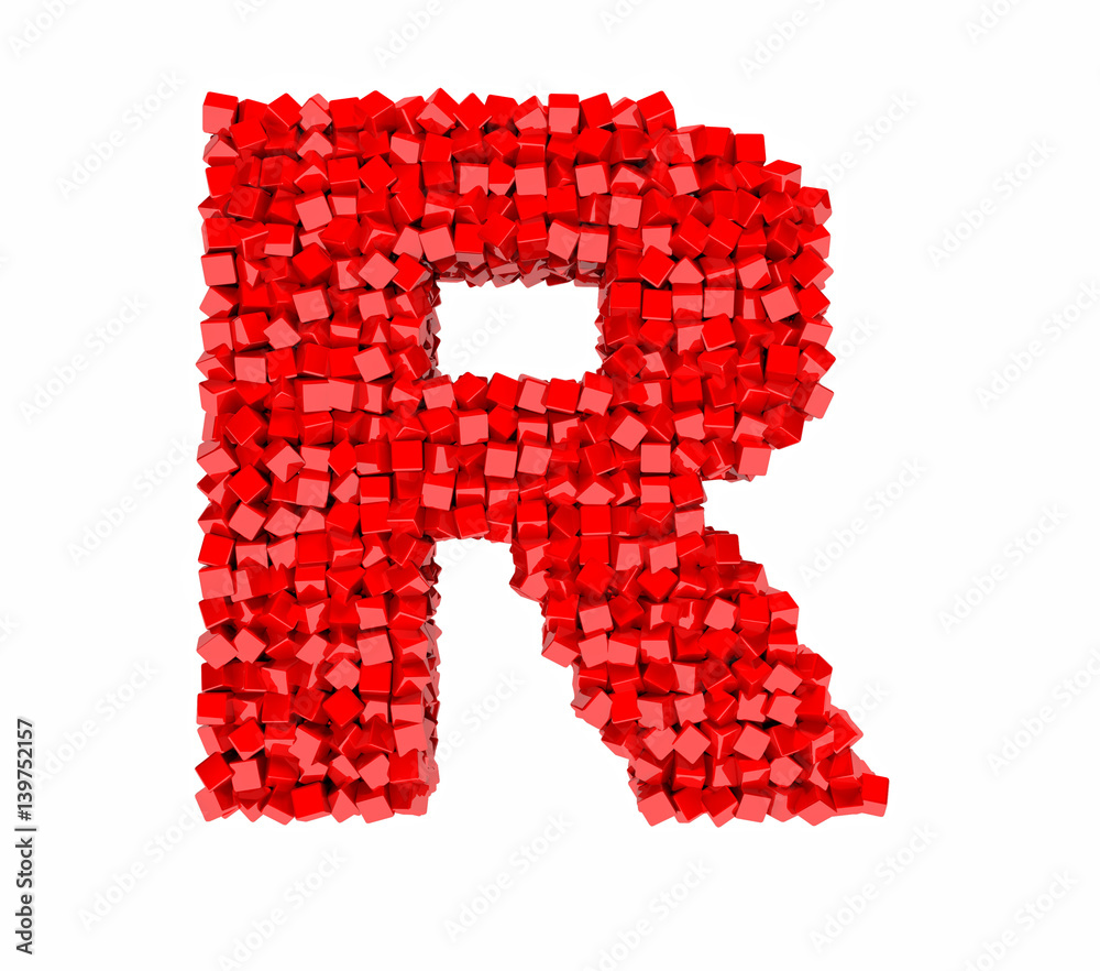 3d design, English alphabet, red cube of rotation, the letter R Stock ...