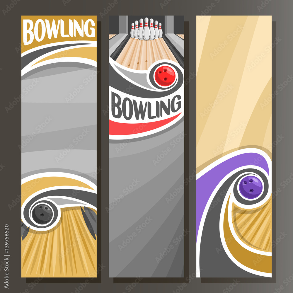 Vector Vertical Banners for Bowling: 3 cartoon template for title text ...