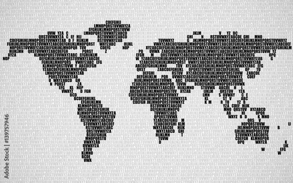 Abstract world map with letters of English alphabet. Vector background ...