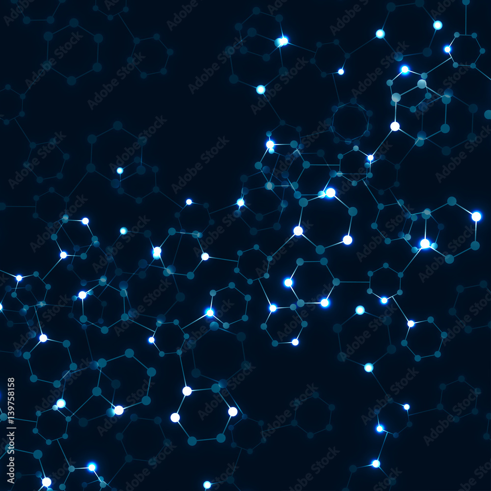 Abstract Neon Hexagonal Molecules Molecular Structure Of Dna Geometric Background Stock Vector