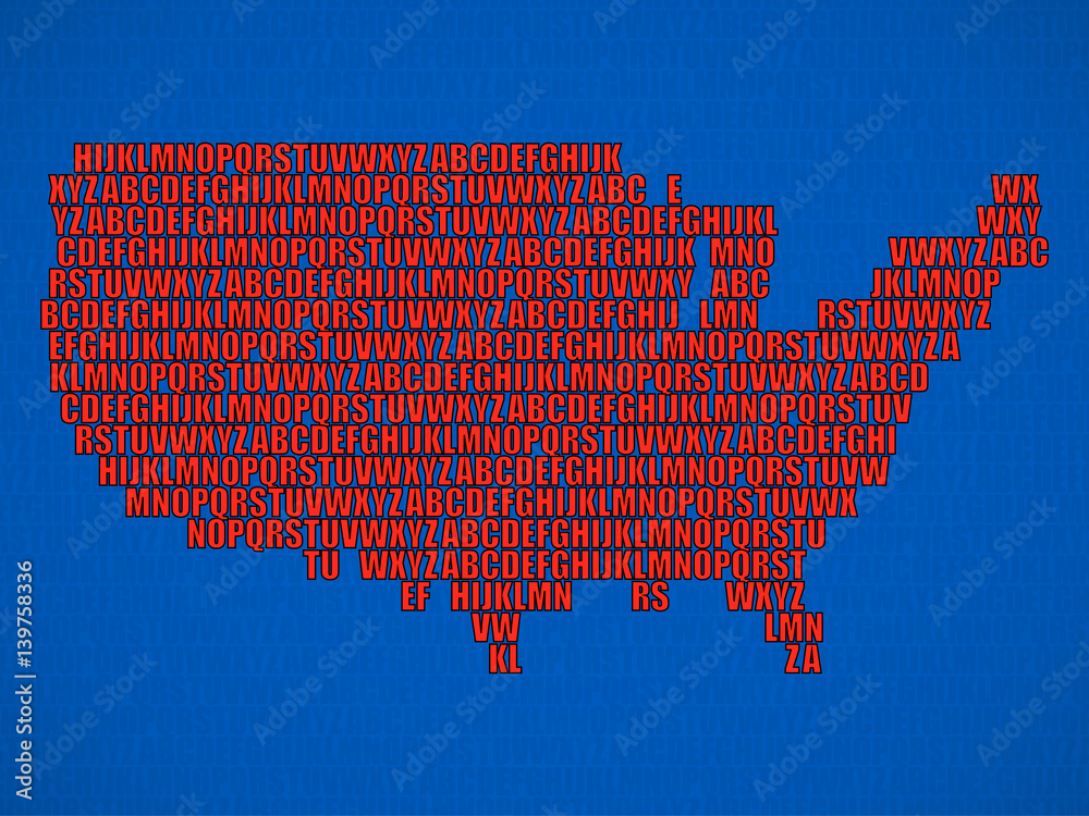 Abstract USA map with letters of English alphabet. Vector background ...