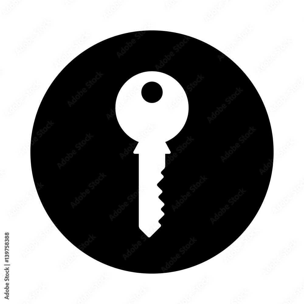 Key icon. Black round icon isolated on white background. Key silhouette ...