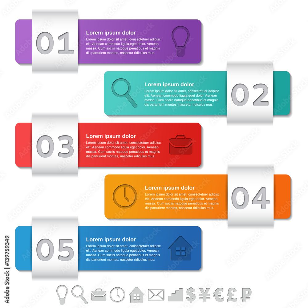 Infographics templates. Infographic frames 5 steps, options, parts ...