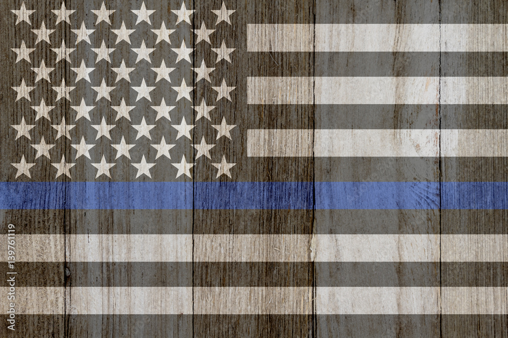 A rustic old thin blue line flag on weathered wood Stock Illustration ...