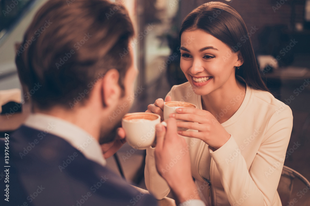 Happy romantic couple sitting in a cafe with coffee Stock Photo | Adobe ...
