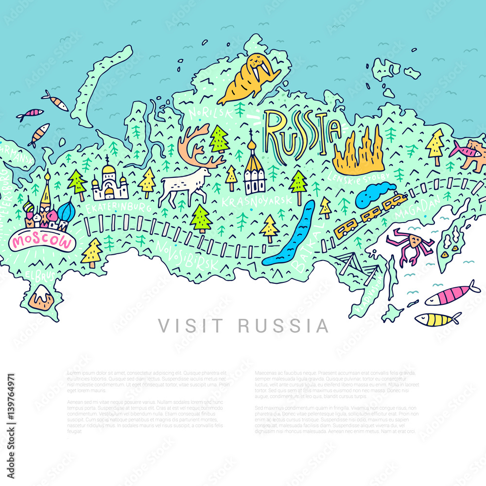 Illustrated Map of Russia Stock Vector | Adobe Stock