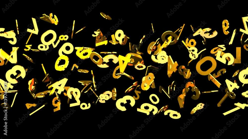 Gold Numbers On Black Background. Loop able 3DCG render Animation ...