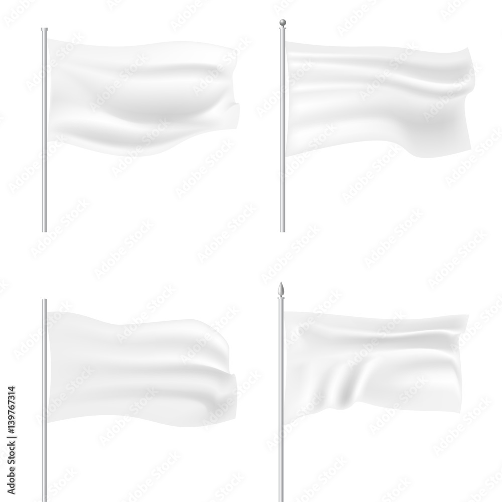 Set of white waving flag template. Clean horizontal canvas, for your ...
