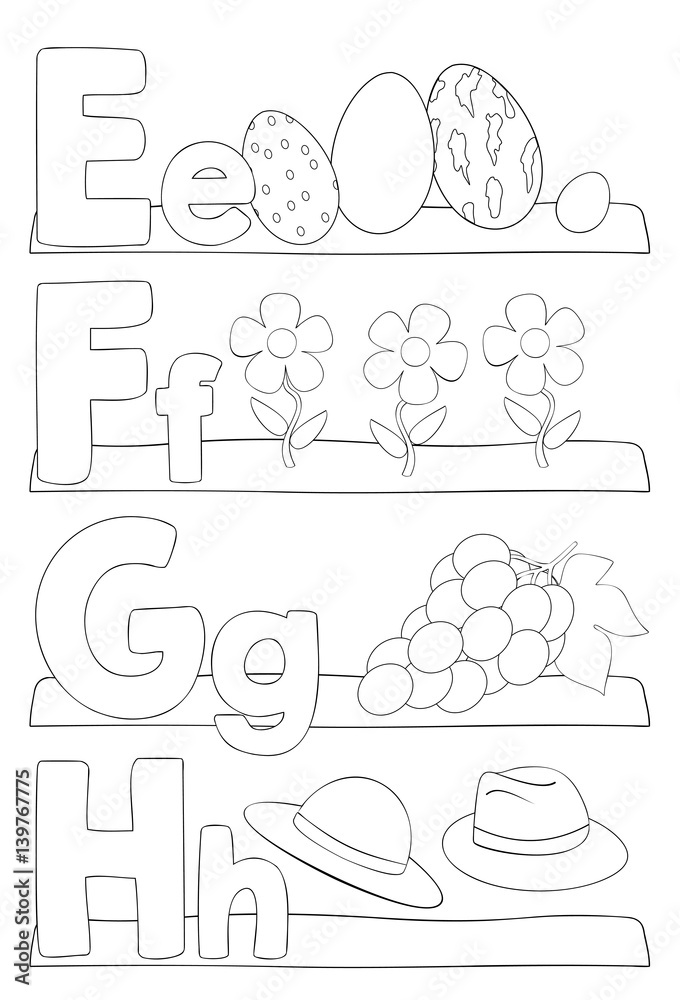 Alphabet coloring page - letters e, f, g, h Stock Vector | Adobe Stock