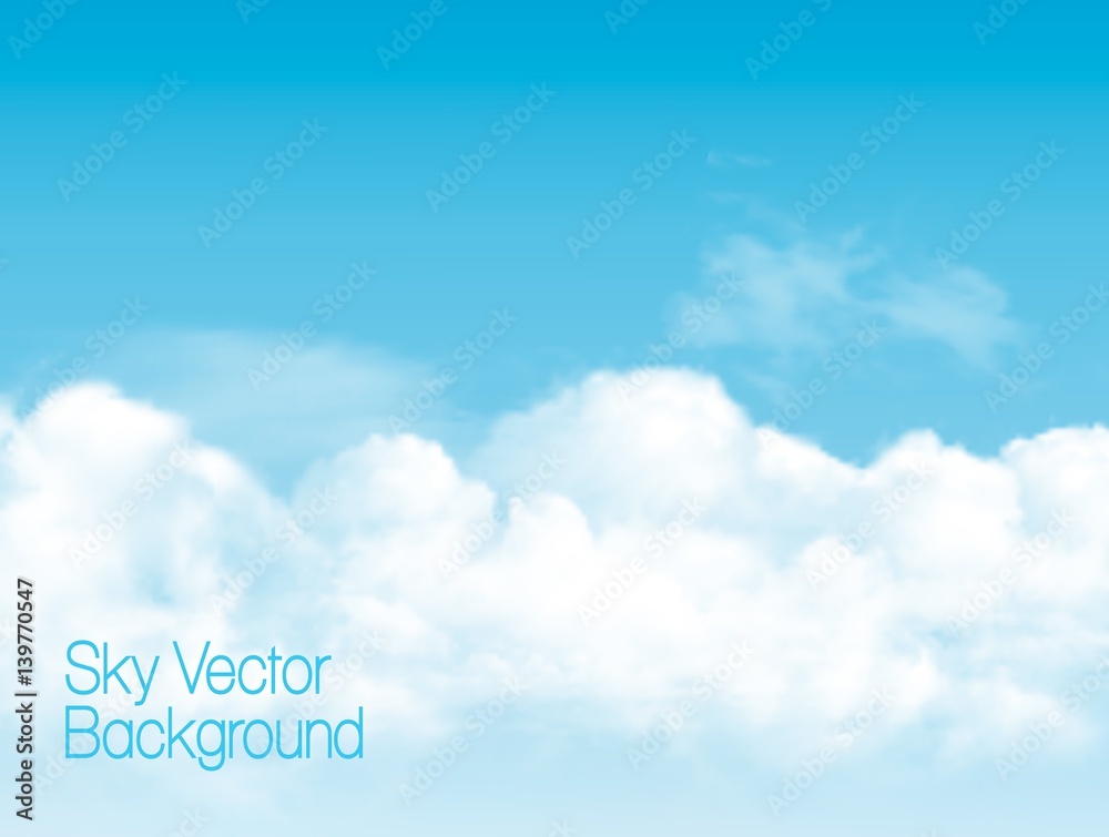 Blue sky background with white transparent clouds. Vector background. Stock Vector | Adobe Stock
