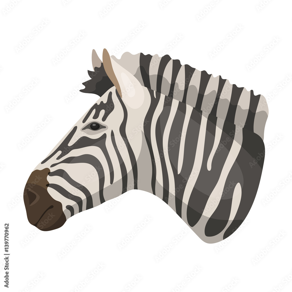 Zebra icon in cartoon style isolated on white background. Realistic ...