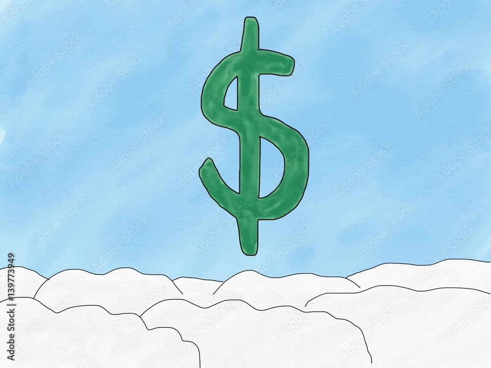 Abstract hand draw doodle dollar sign on sky background, weak of dollar ... Abstract hand draw doodle dollar sign on sky background, weak of dollar ...
