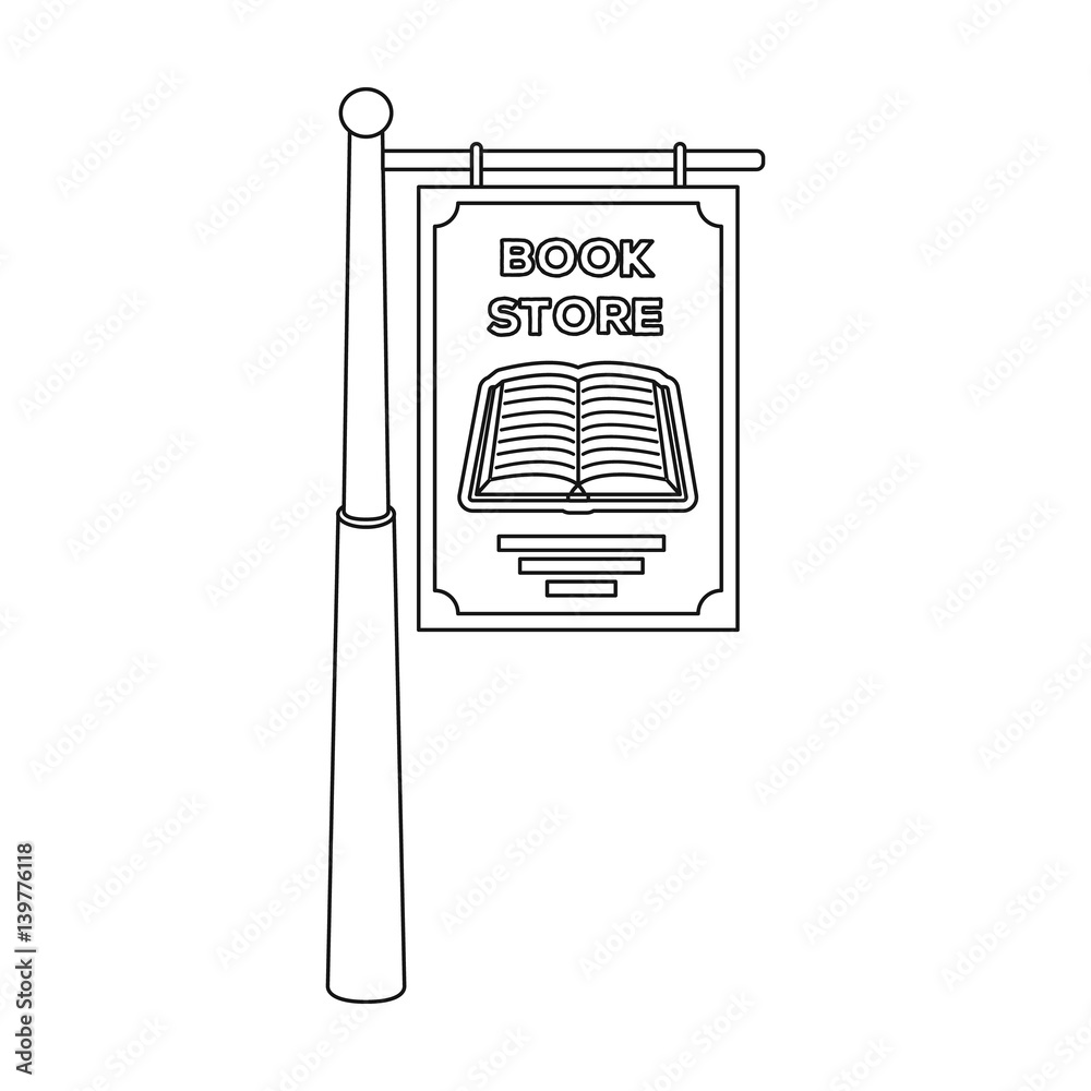 Bookstore signage icon in outline style isolated on white background ...