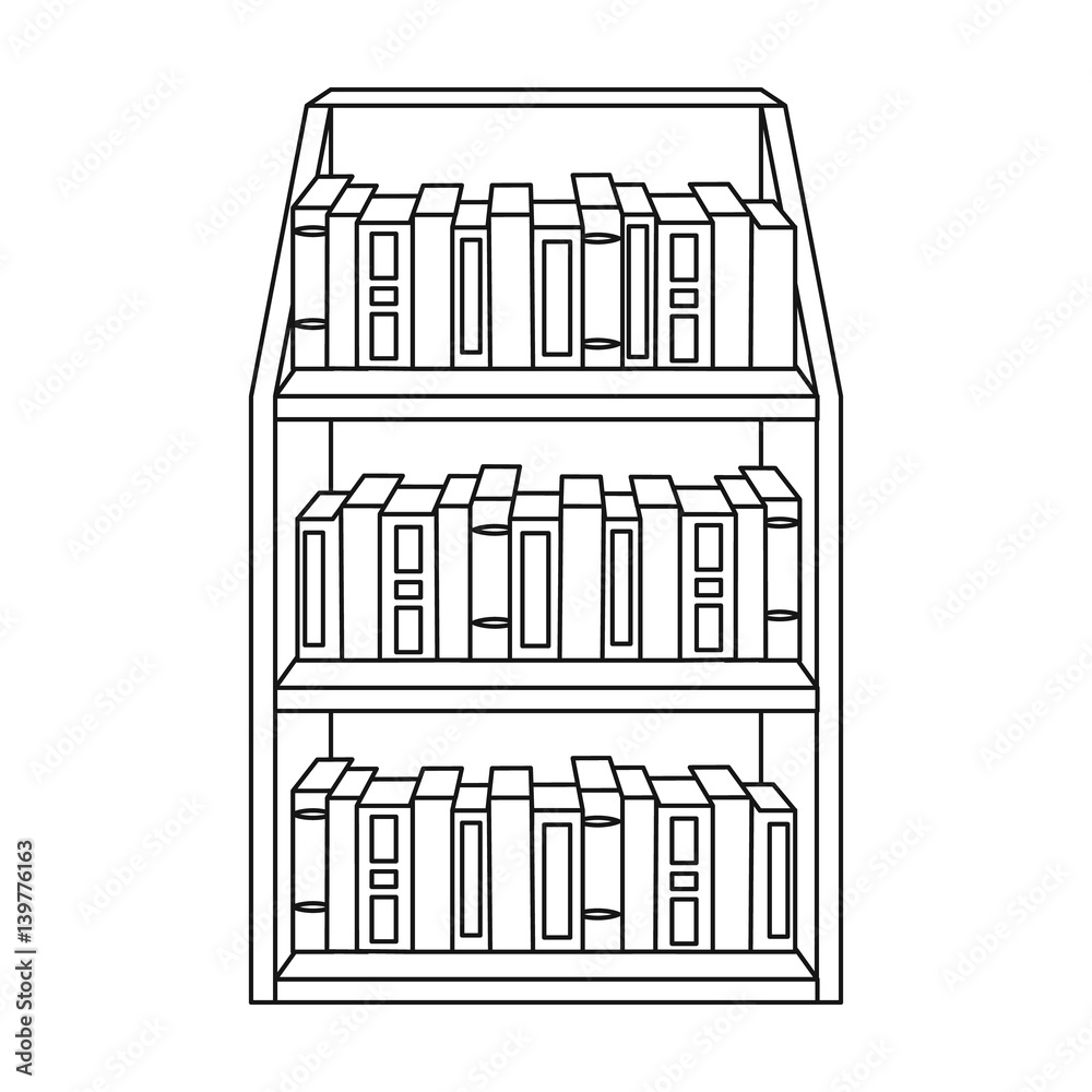 Bookcase icon in outline style isolated on white background. Library ...