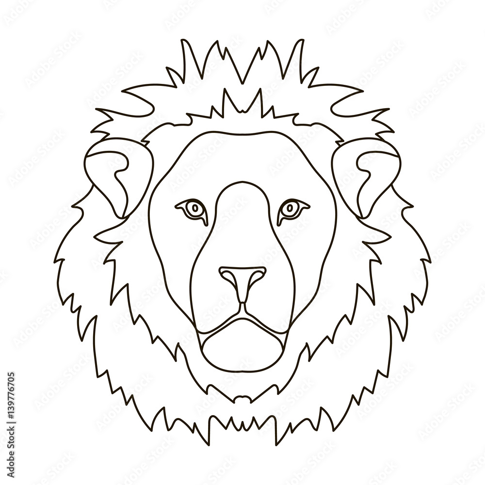Lion icon in outline style isolated on white background. Realistic ...