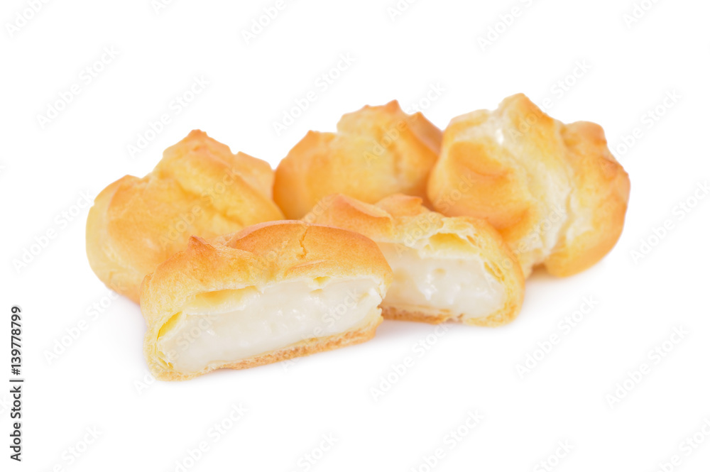 eclair or cream puffs with vanilla custard on white background Stock ...