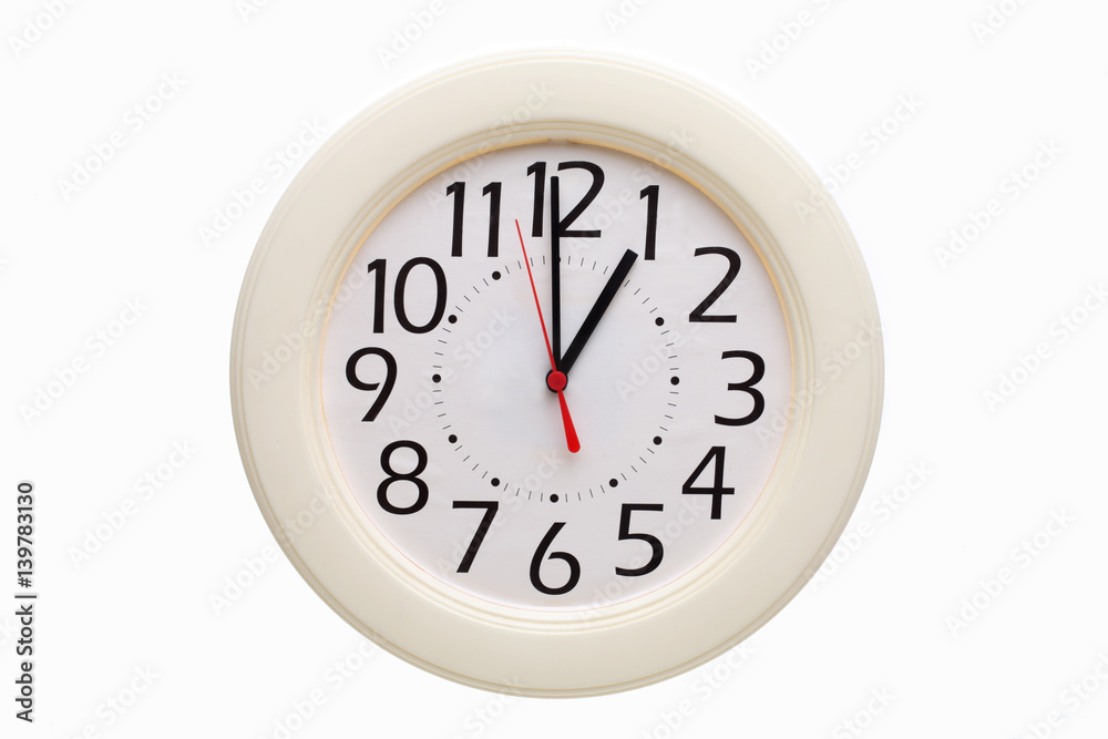 Analog wall clock showing one o'clock Stock Photo | Adobe Stock