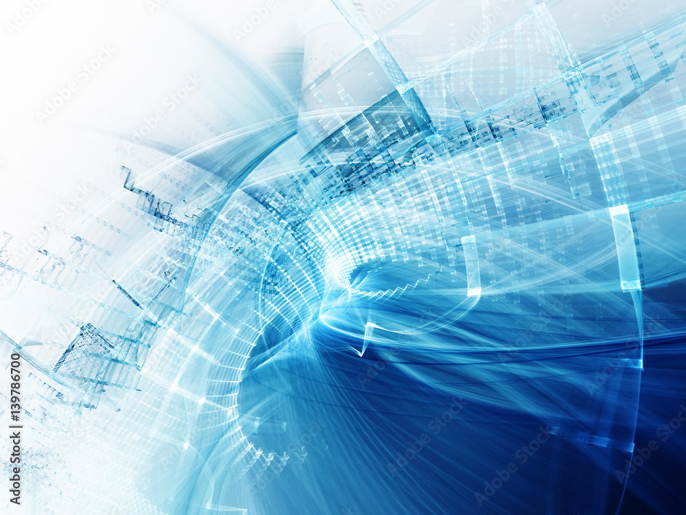 Abstract computer graphics background. Composition of grids, curves and ...