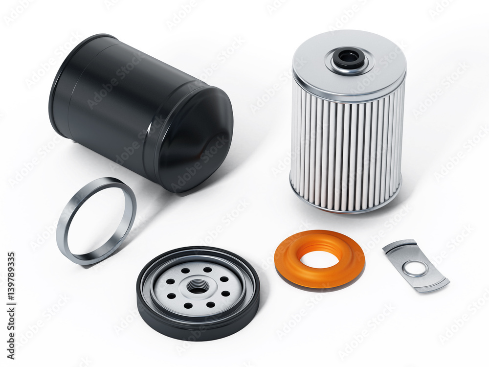Spare new oil filter exploded perspective. 3D illustration Stock ...