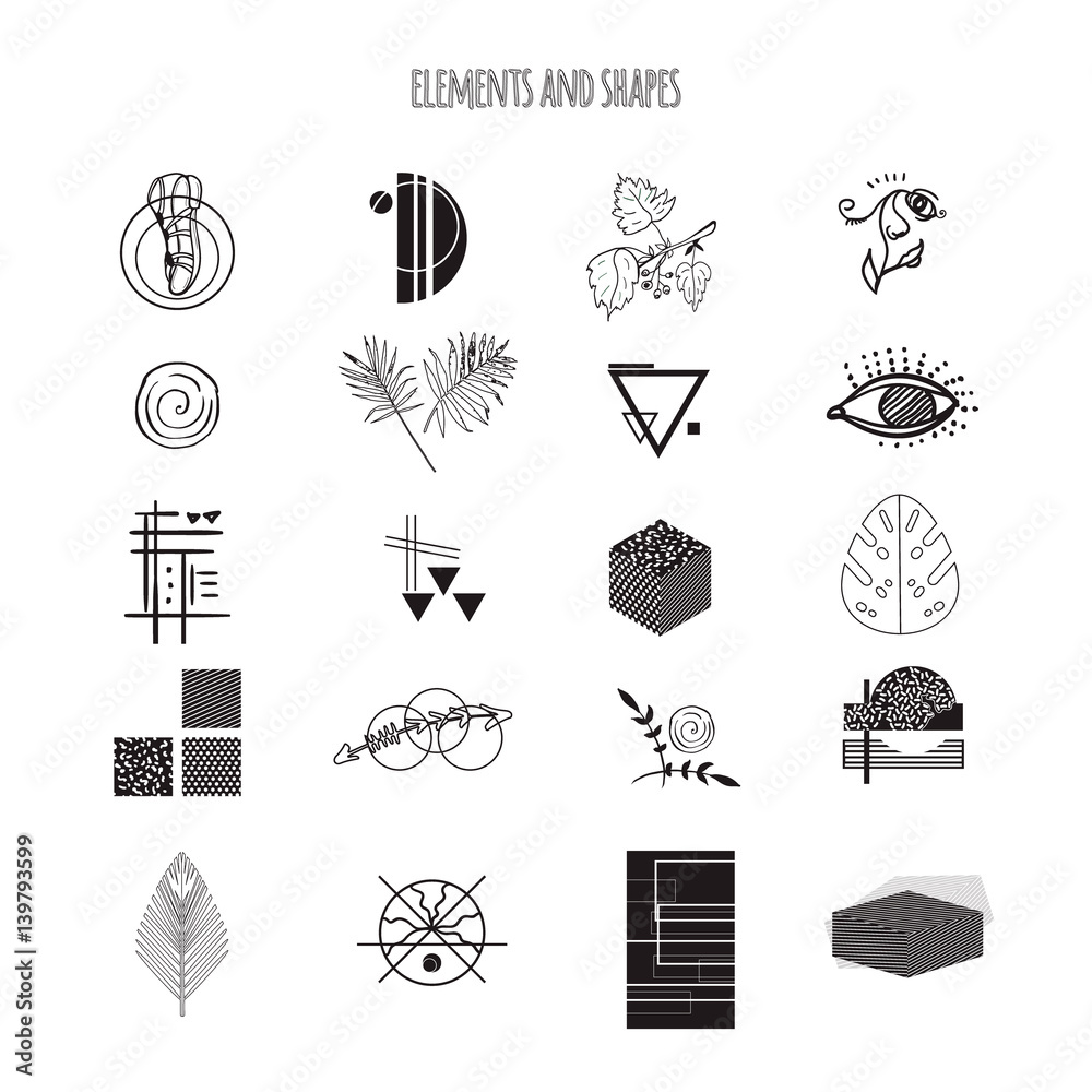Collection of different elements and shapes. Trendy hipster icons and ...