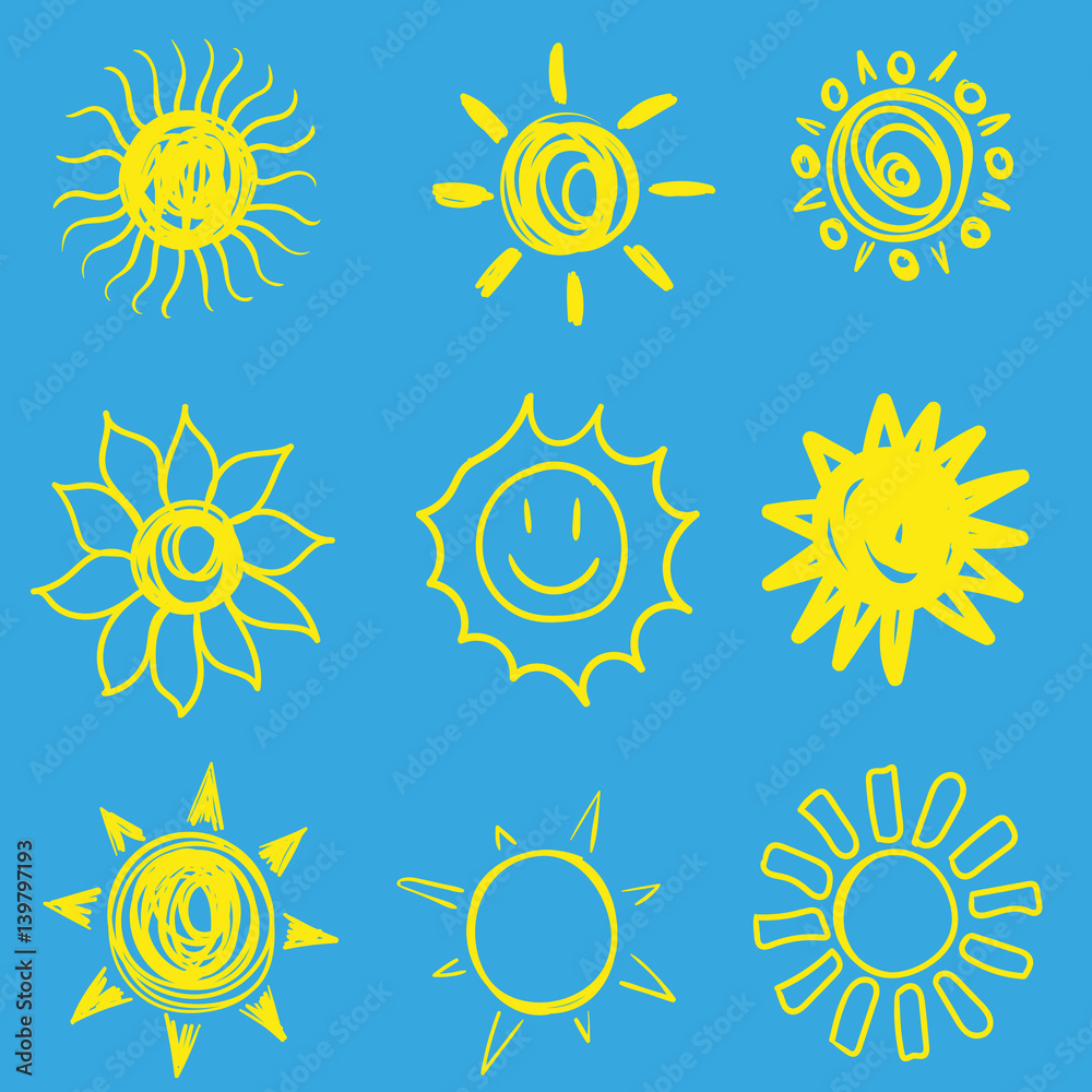 Hand drawing. Doodle. A set of sun. For your design.... Stock Vector ...
