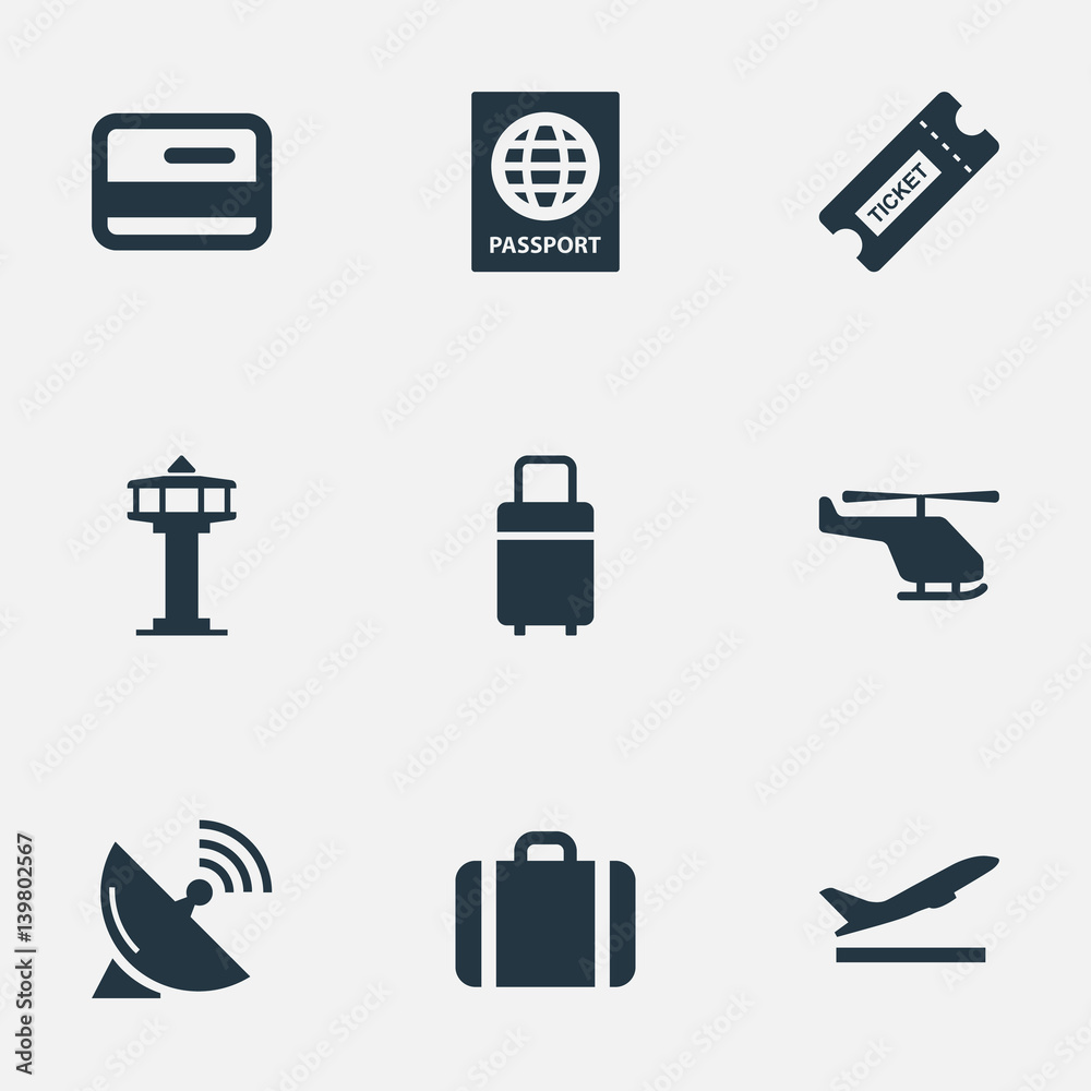 Vector Illustration Set Of Simple Airport Icons Elements Coupon Air Vector Illustration Set Of Simple Airport Icons Elements Coupon Air