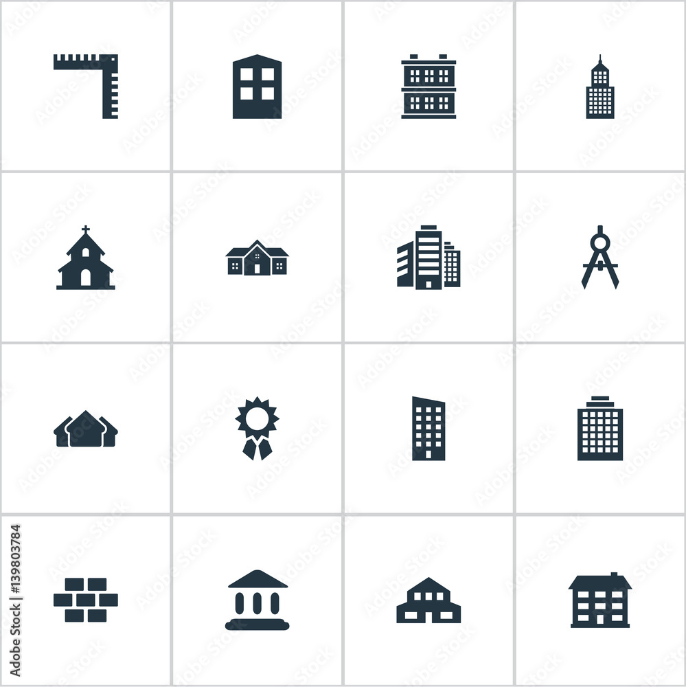 Vector Illustration Set Of Simple Architecture Icons. Elements ...
