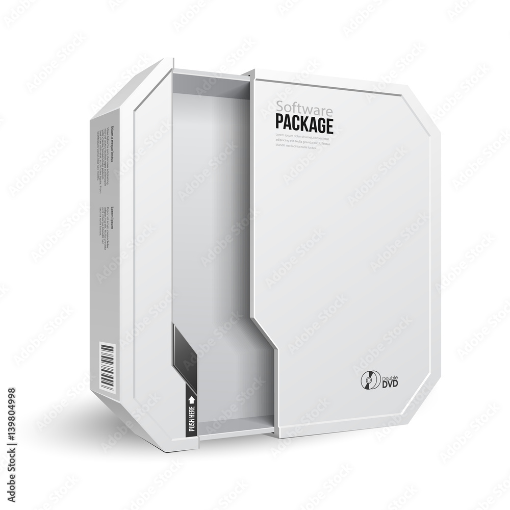 Opened Octagon Modern White Software Package Box. Mock Up, Template ...
