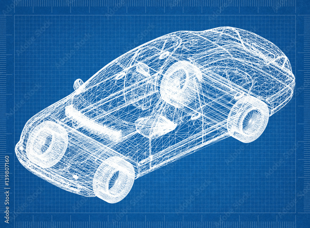 concept car blueprint – 3D perspective Stock Illustration | Adobe Stock