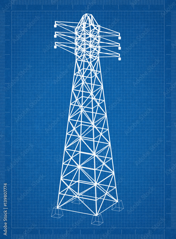 Tower blueprint – 3D perspective Stock Illustration | Adobe Stock