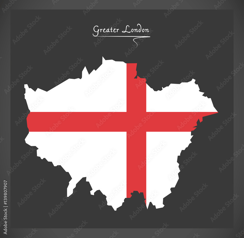 Greater London map with flag of England illustration Stock Vector ...