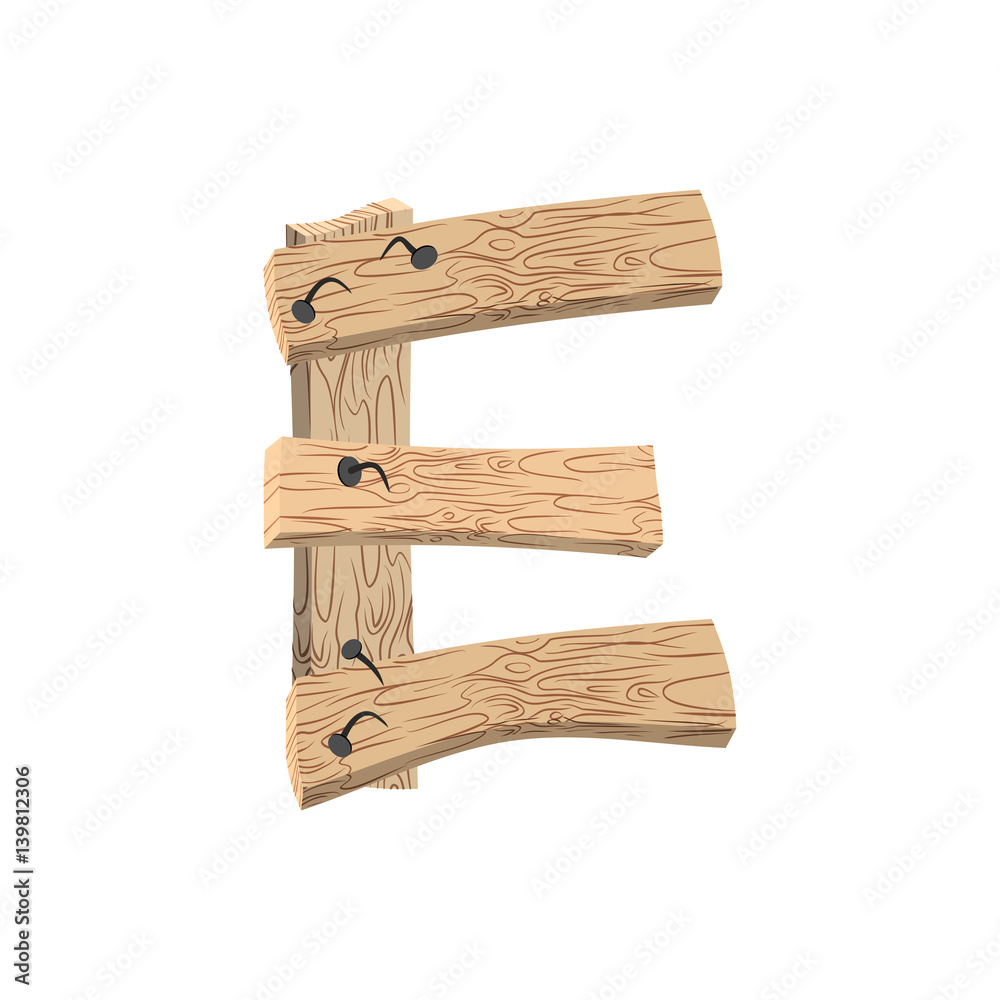 letter E wood board font. plank and nails alphabet. Lettering of boards ...
