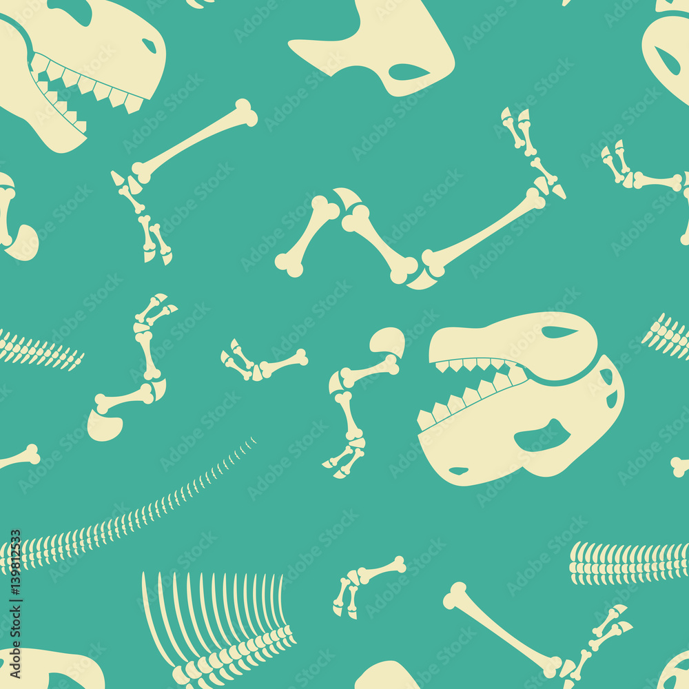 Skeleton dinosaur seamless pattern. Dino Bones ornament. Tyrannosaurus ...