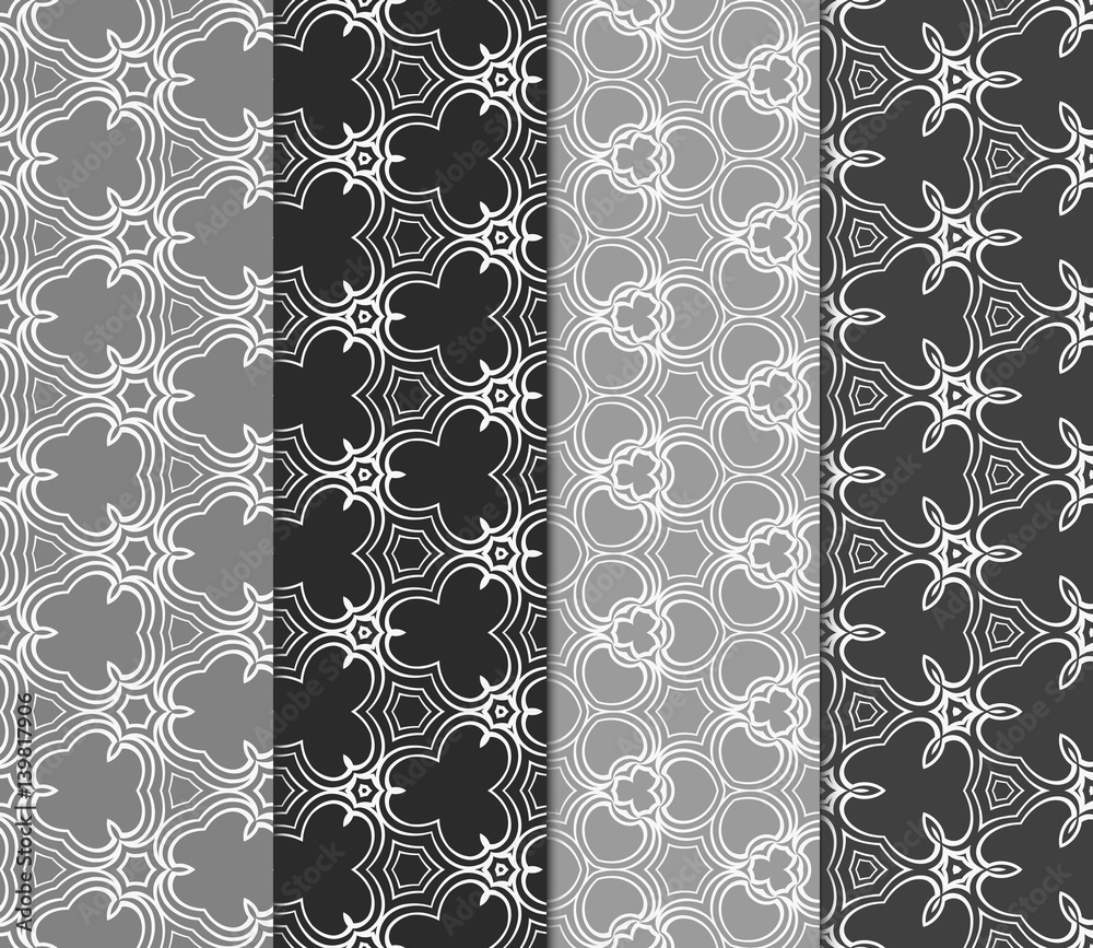 set of seamless line art floral background. Luxury texture for ...