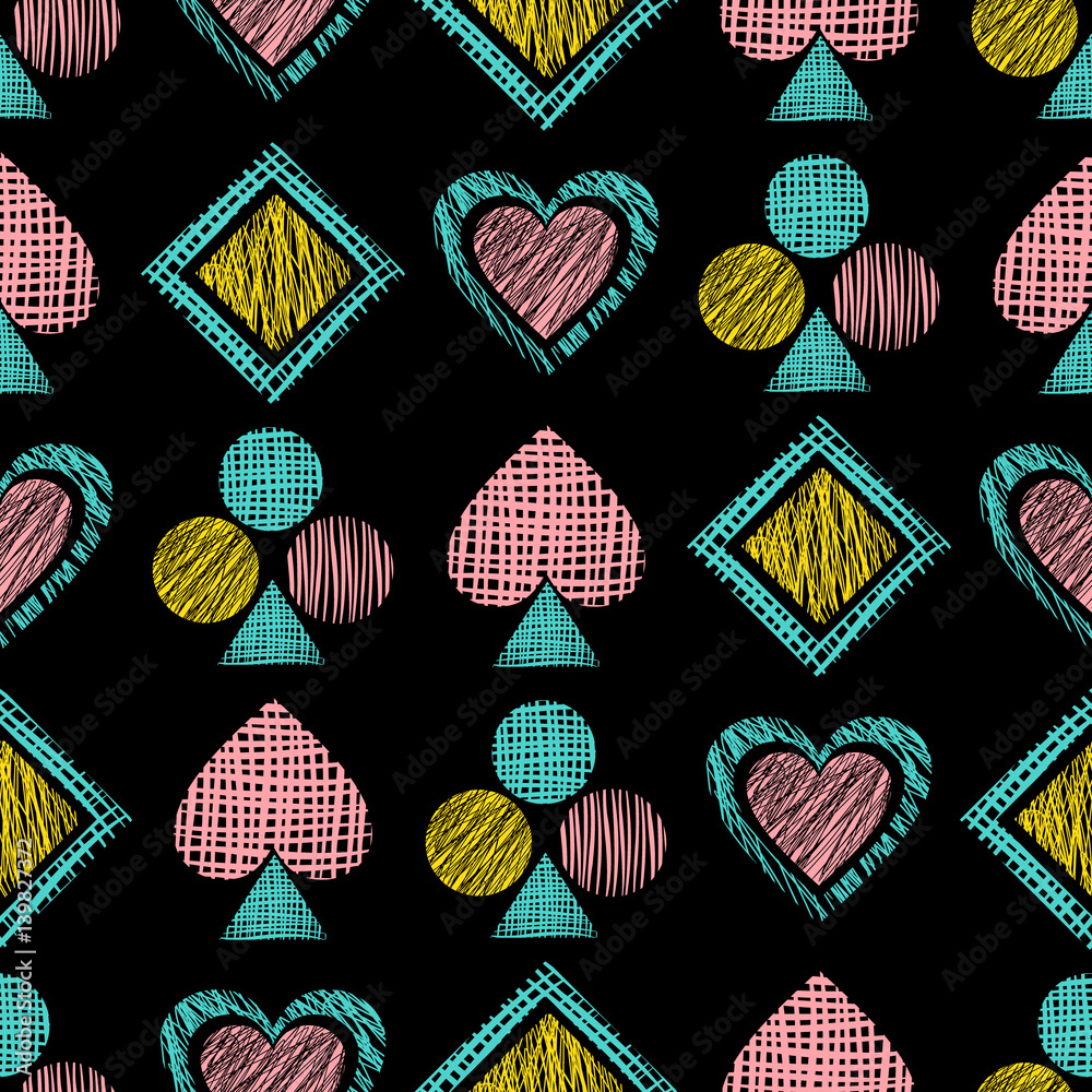 Seamless vector geometrical pattern with icons of playing cards ...