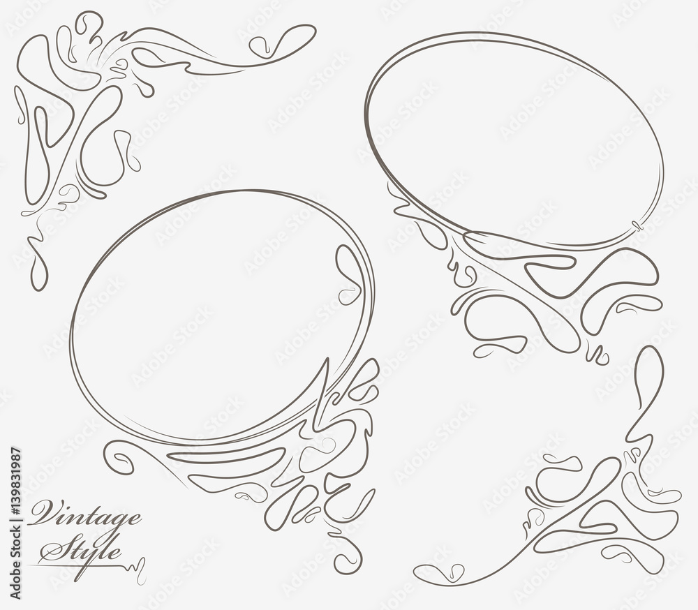 Pair of oval outline frame and decorative corner elements. Stock Vector ...