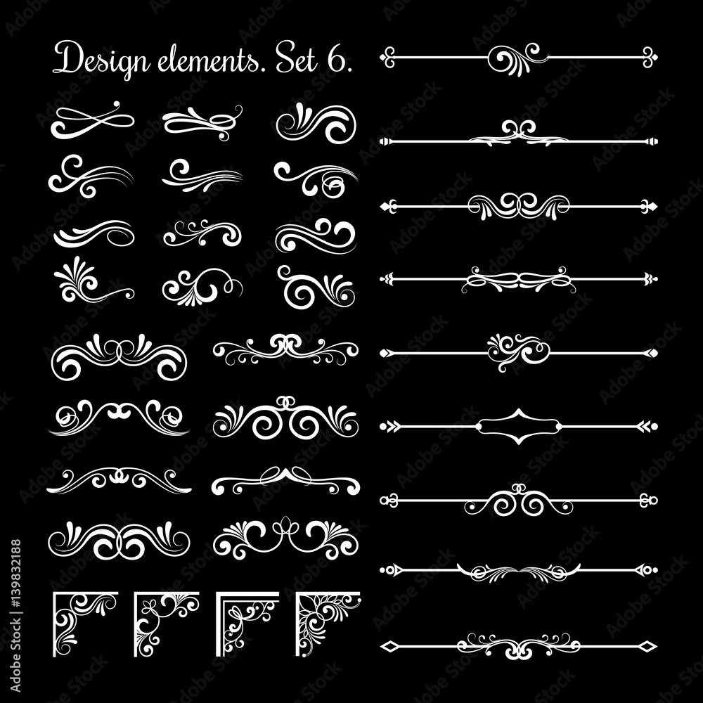 Floral lines filigree design elements. Vector vintage line elegant ...