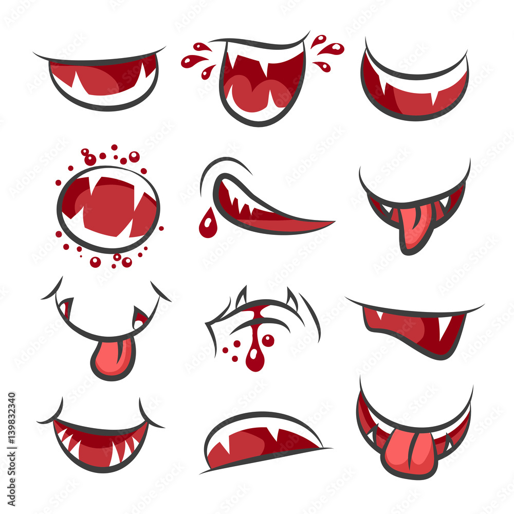 Cartoon monster mouth set isolated on white background. Mouths facial ...