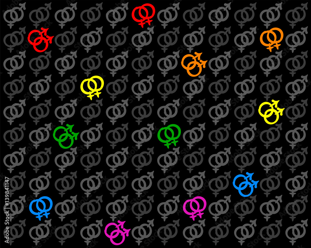 Gay and lesbian love symbols in lgbt pride flag rainbow colors among ...