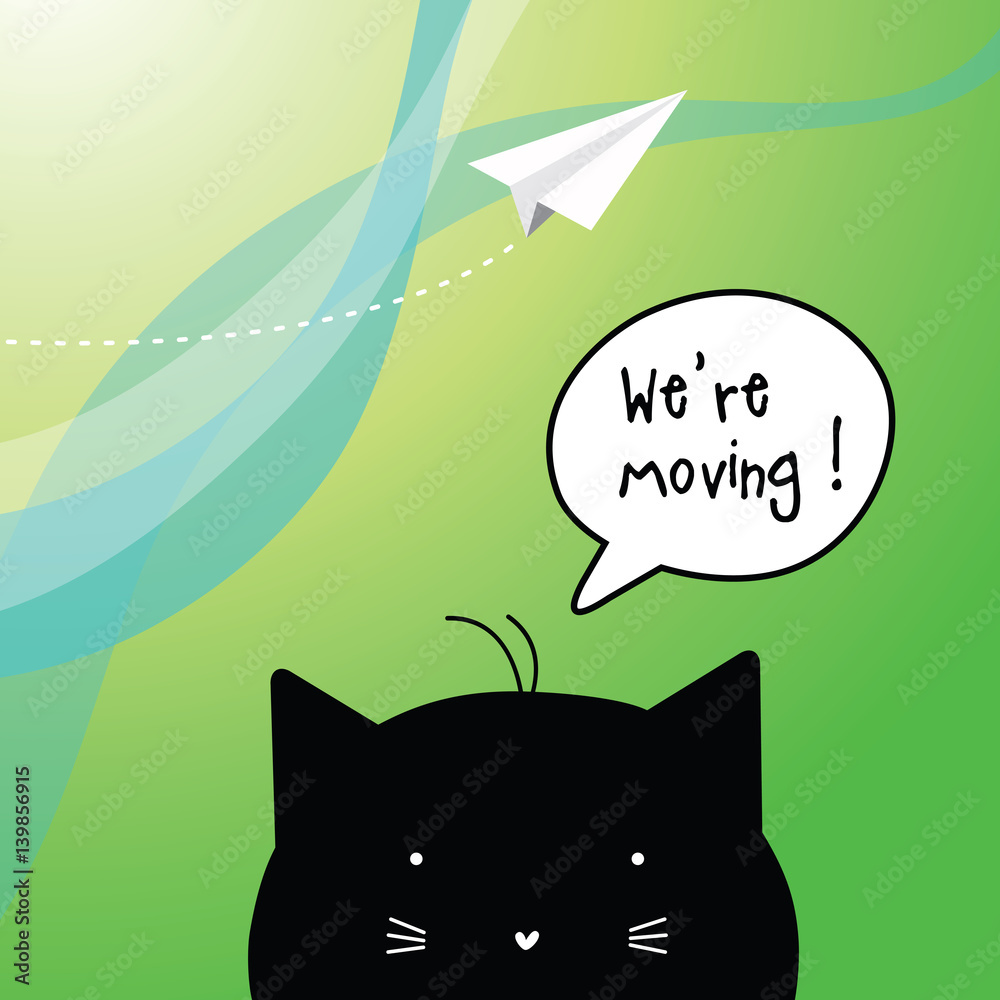 We're moving. Soon. Relocation notice. Announcement. Paper plane. New ...