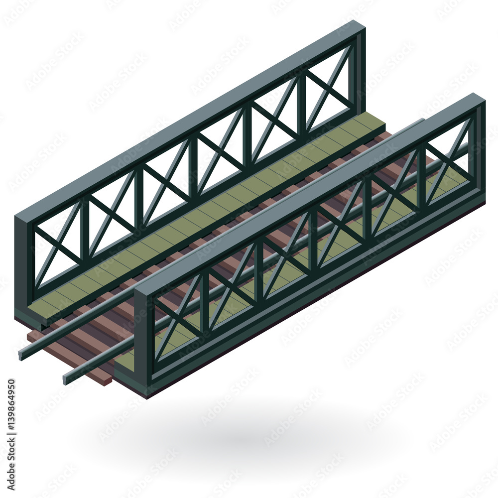 Vector train bridge in isometric 3d perspective isolated on white ...