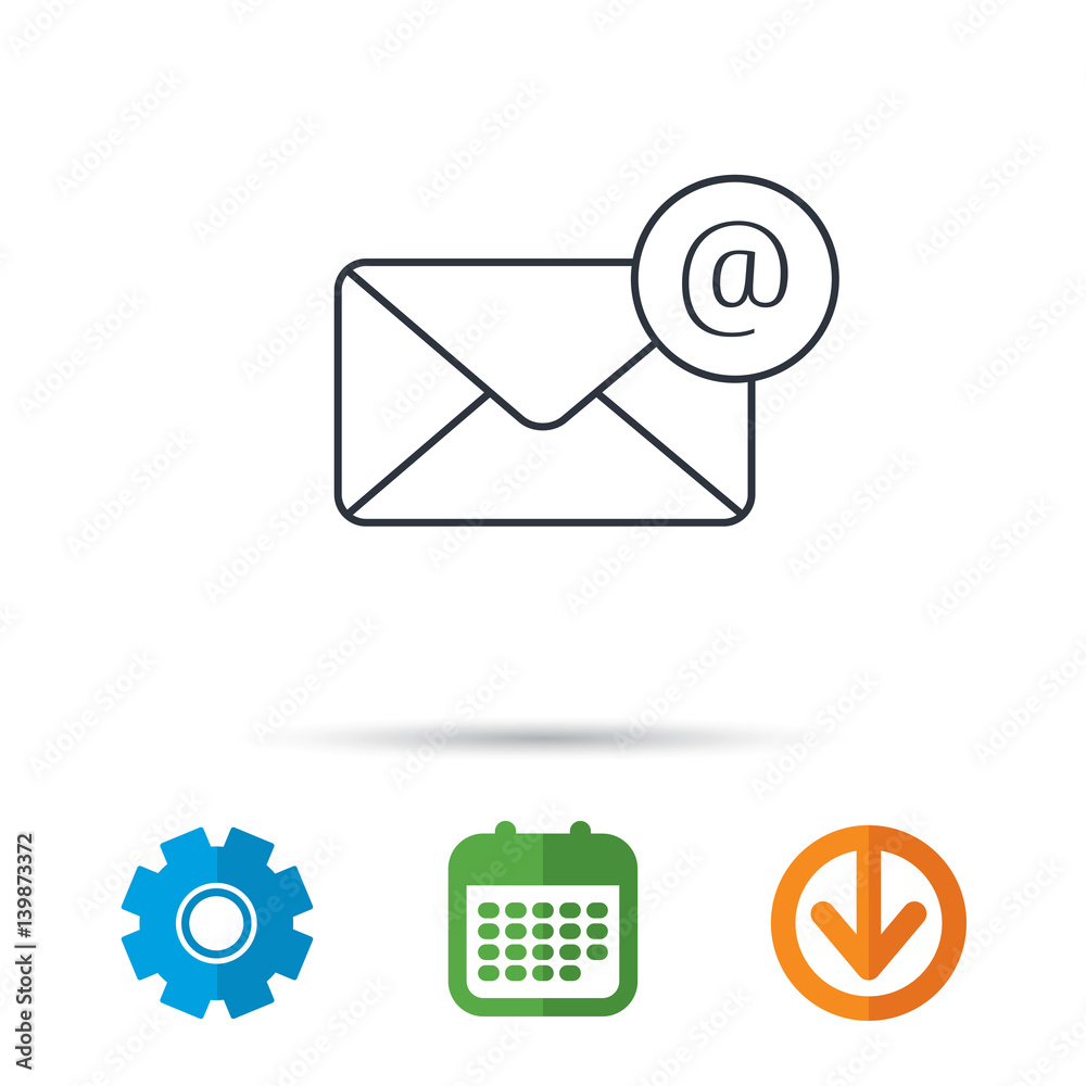 Envelope mail icon. Email message with AT sign. Internet letter symbol ...