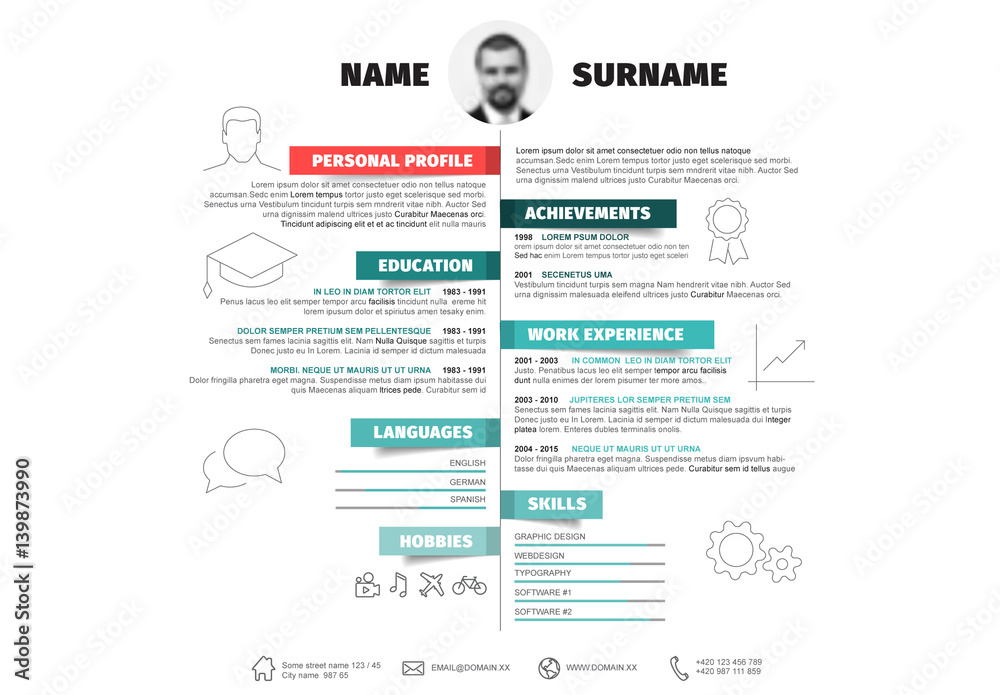 Ribbon Header Resume Layout - Landscape Stock Template | Adobe Stock