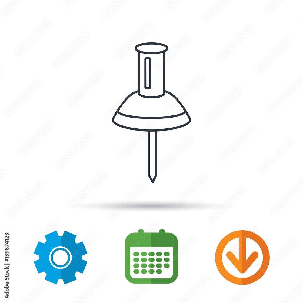 Pushpin icon. Pin tool sign. Office stationery symbol. Calendar ...