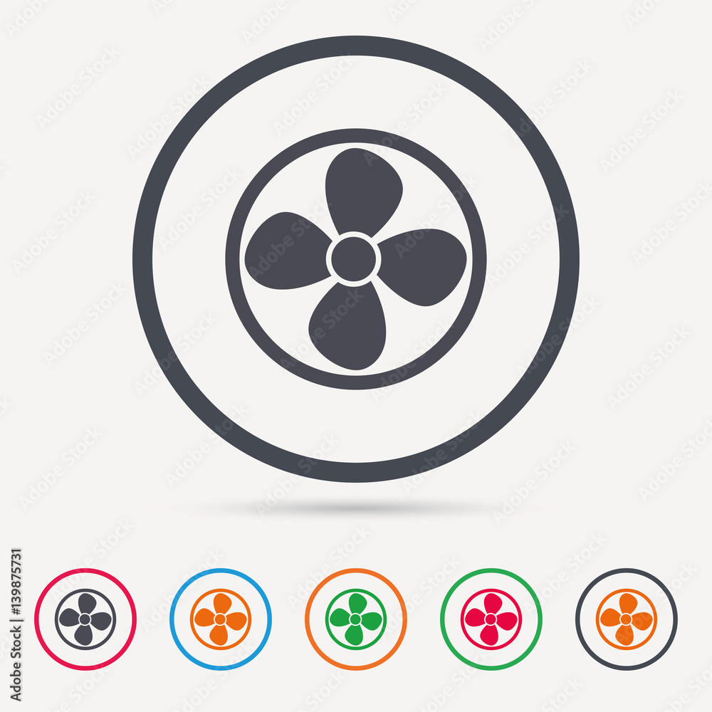 Ventilation icon. Air ventilator or fan symbol. Round circle buttons ...