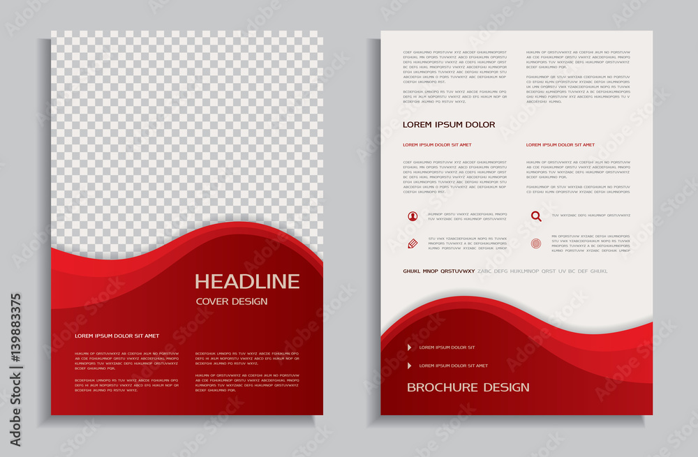 Flyer design template with red wavy background, front and back brochure ...
