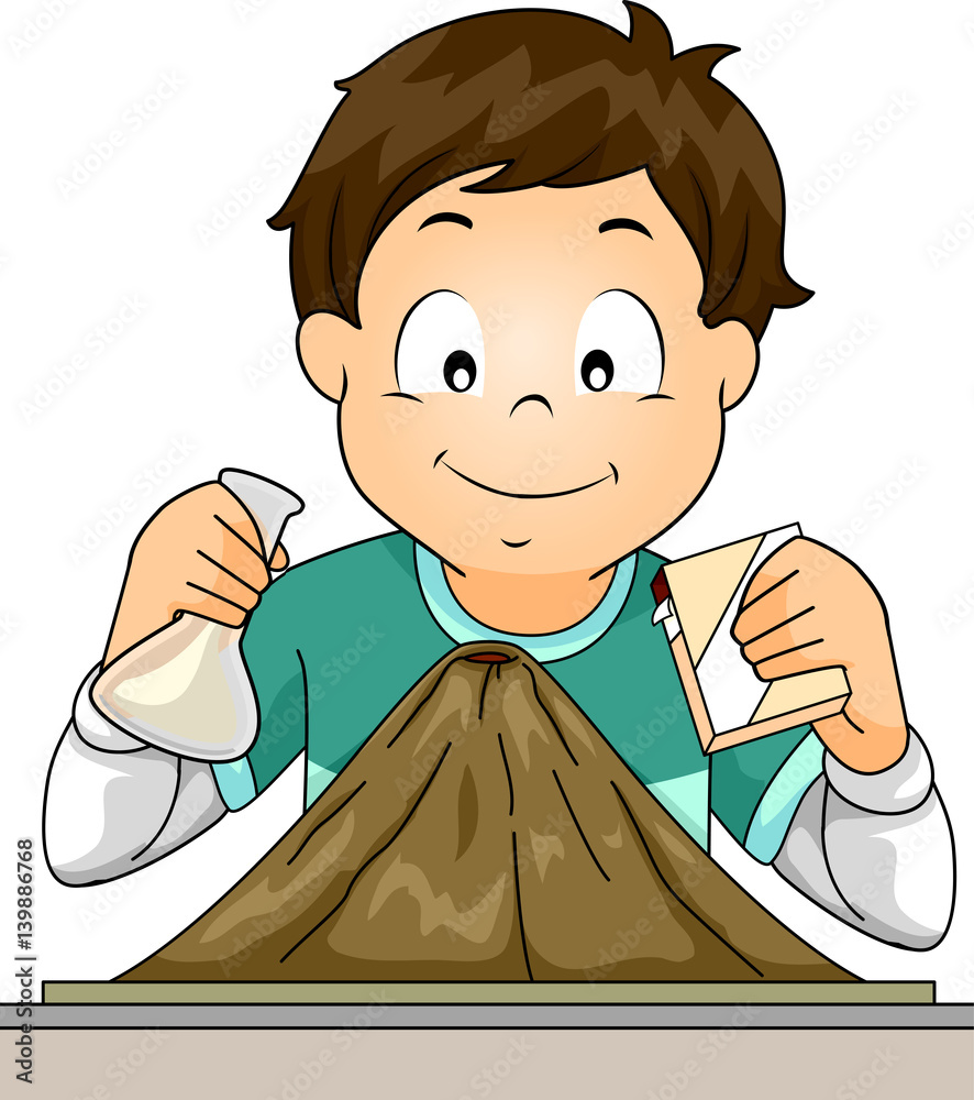 Kid Boy Science Fair Volcano Experiment Stock Vector | Adobe Stock
