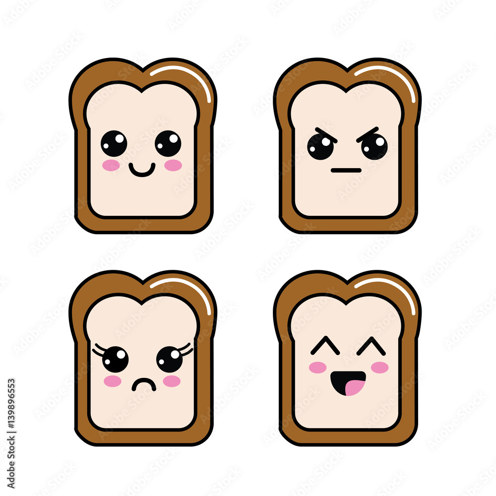 kawaii halved bread faces icon Stock Vector | Adobe Stock