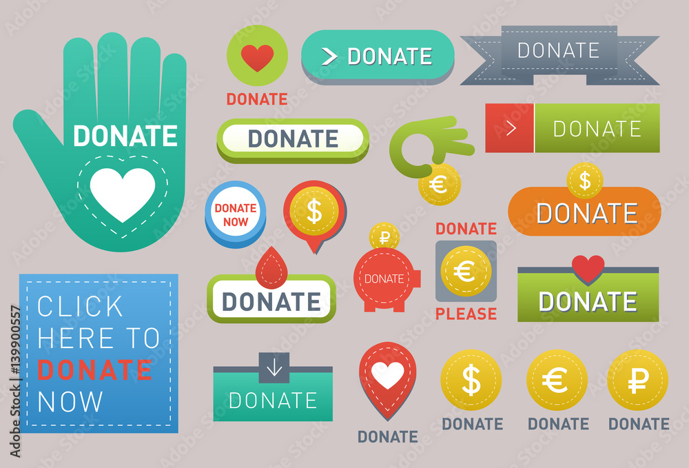 Donate buttons vector set illustration help icon donation gift charity ...