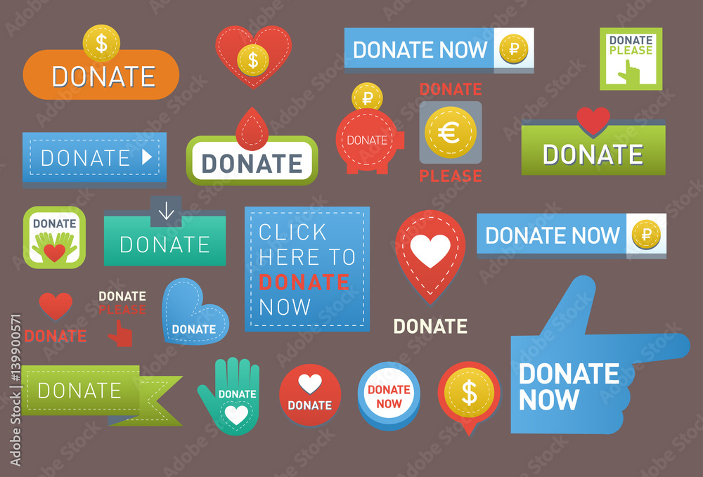 Donate buttons vector set illustration help icon donation gift charity ...